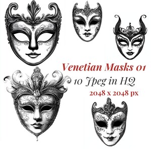 Venetian Masks Clipart, 10 Jpeg Images, Full Commercial Use, Ready to ...
