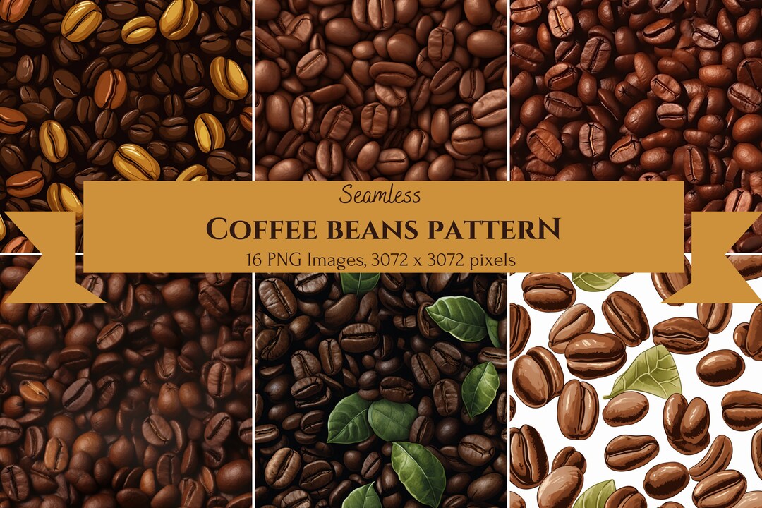 Coffee Beans Digital Paper, Seamless Pattern 16 PNG Images, Instant ...