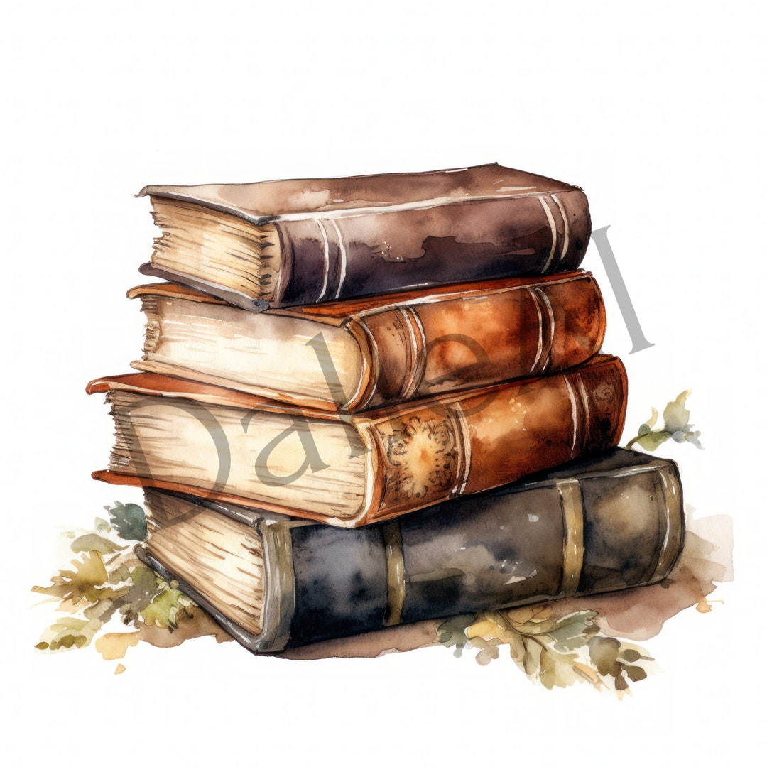 Books Clipart, 23 Watercolor Images in PNG Format, Library Clipart ...