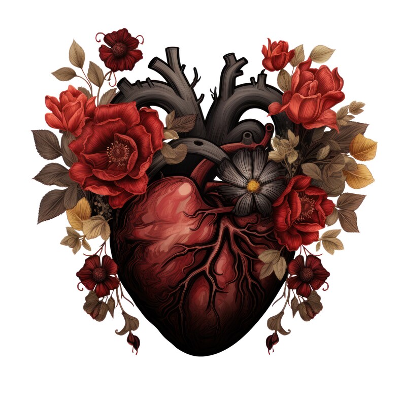 Gothic Floral Heart Clipart, 20 Digital Images in PNG Format for ...