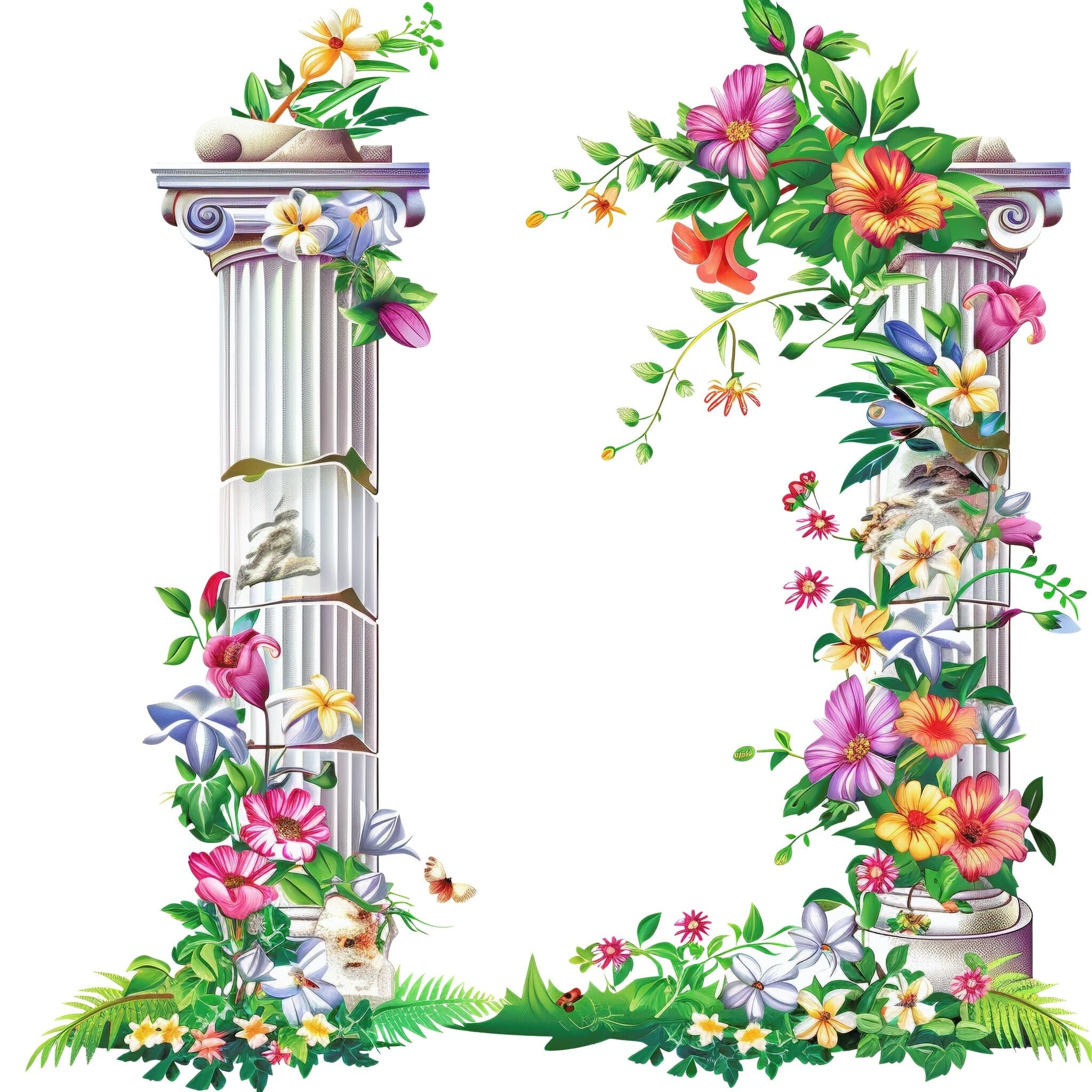 Greek Floral Column Clipart, 20 Digital Images in PNG Format for ...