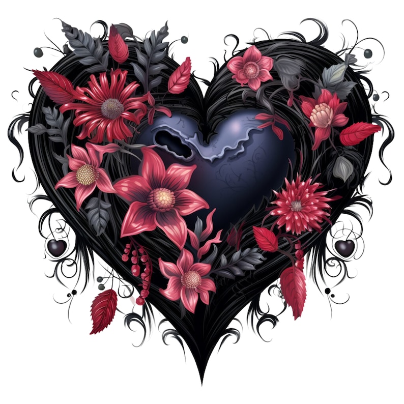 Gothic Floral Heart Clipart, 23 Digital Images in PNG Format for ...