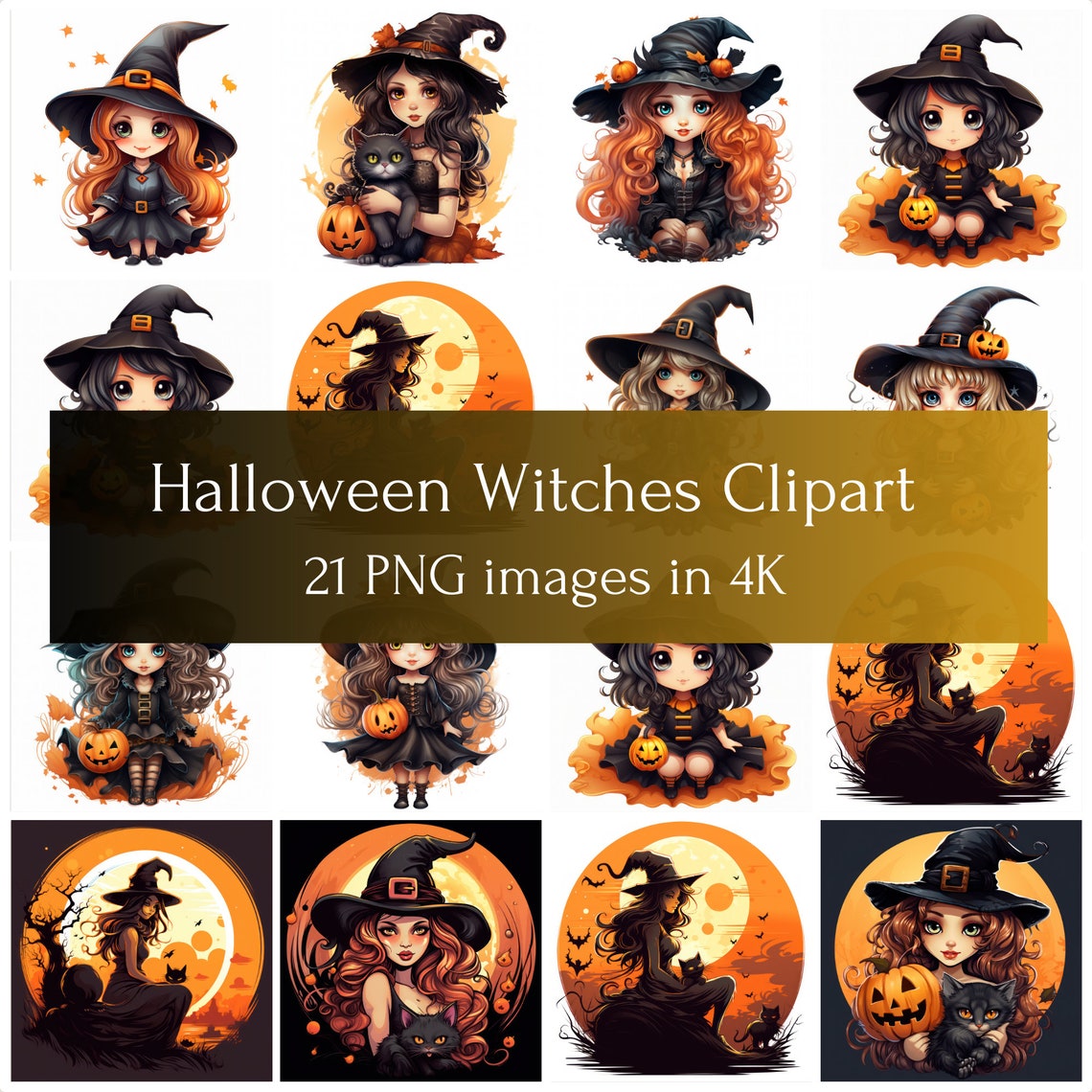 Halloween Witches Clipart, 30 PNG Images in High Quality, Halloween ...