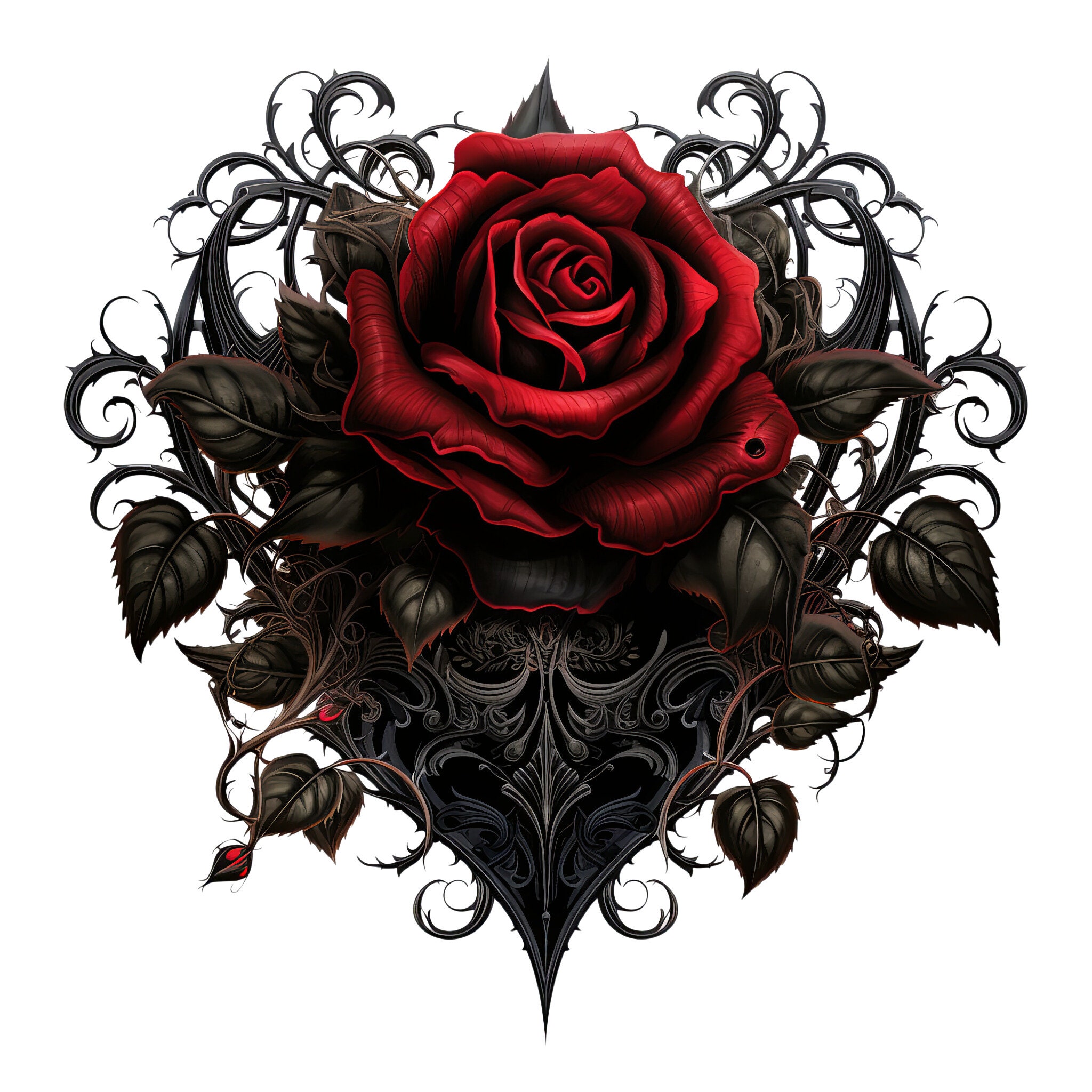 Gothic Rose Clipart, 23 Digital Images in PNG Format for Valentine ...