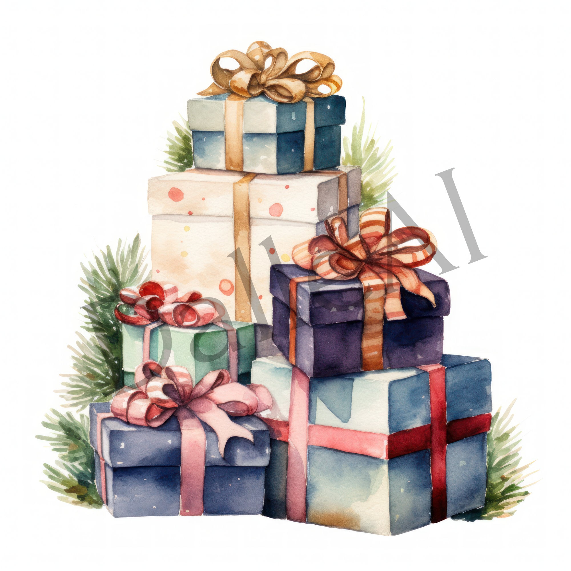Watercolor Christmas Presents Clipart, 25 Images in PNG Format, Instant ...