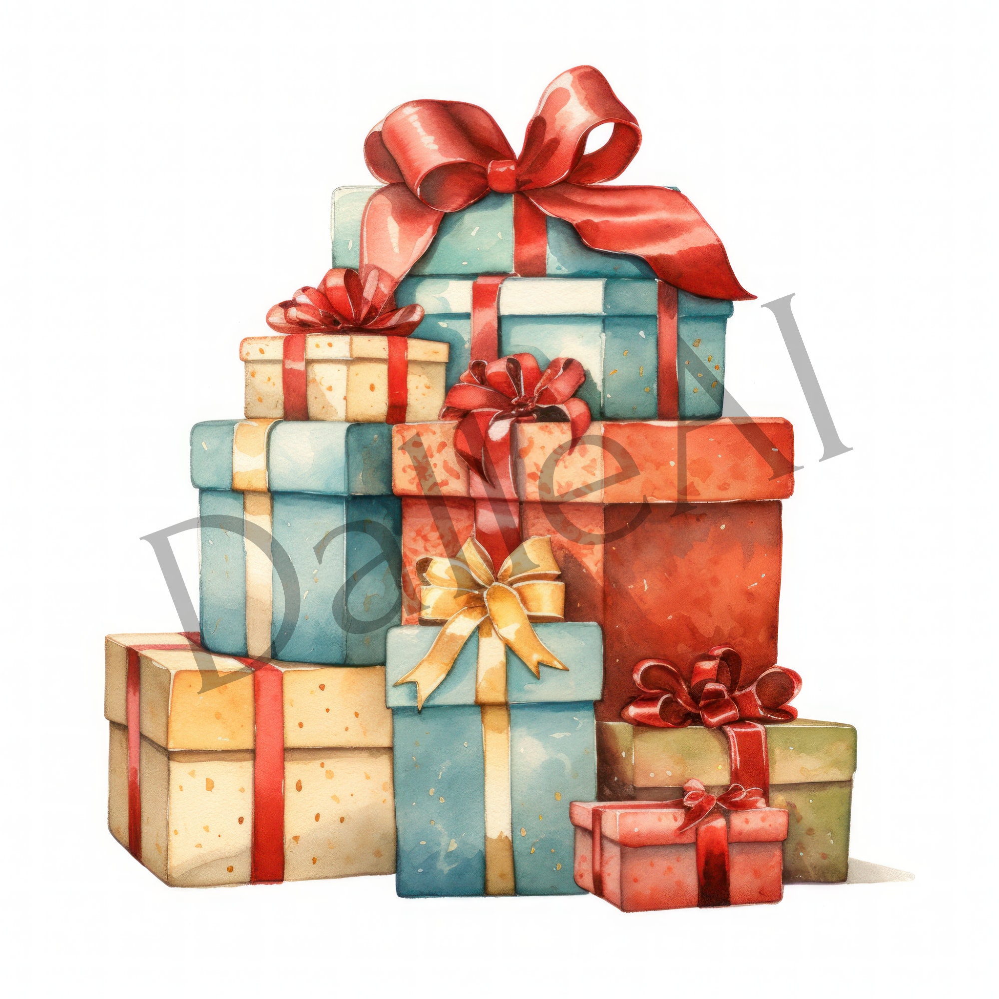 Watercolor Christmas Presents Clipart, 25 Images in PNG Format, Instant ...