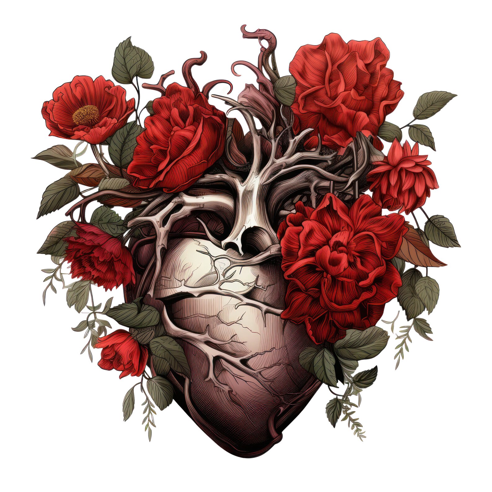 Gothic Floral Heart Clipart, 20 Digital Images in PNG Format for ...