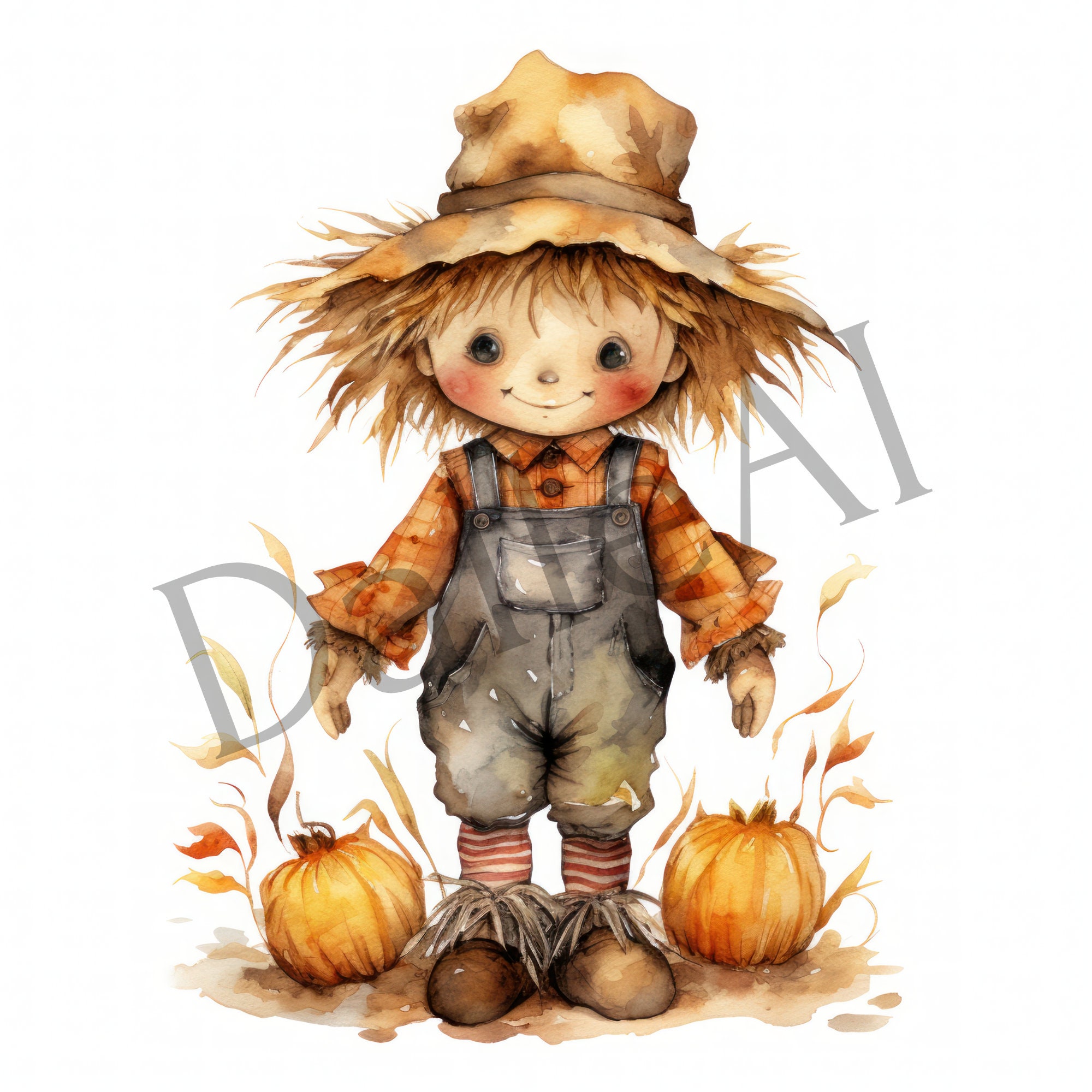 Scarecrow Clipart, Set of 38 PNG Images, High Quality Images, Wall Art ...
