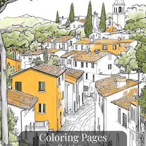 Italian Village Coloring Pages – Set of 17 Printable Line Art Designs ...