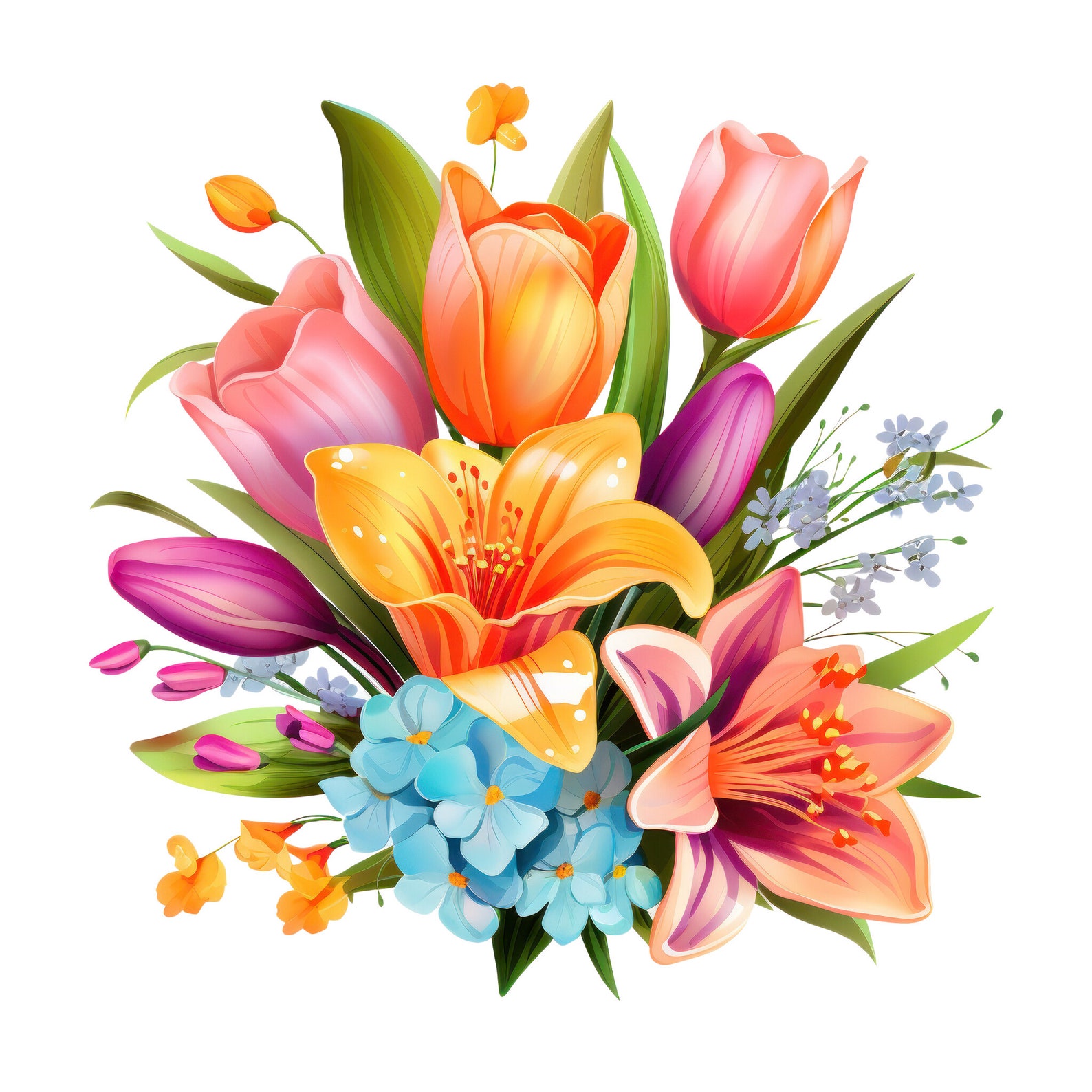 Spring Flowers Clipart, 16 Digital Images in PNG Format for Valentine ...