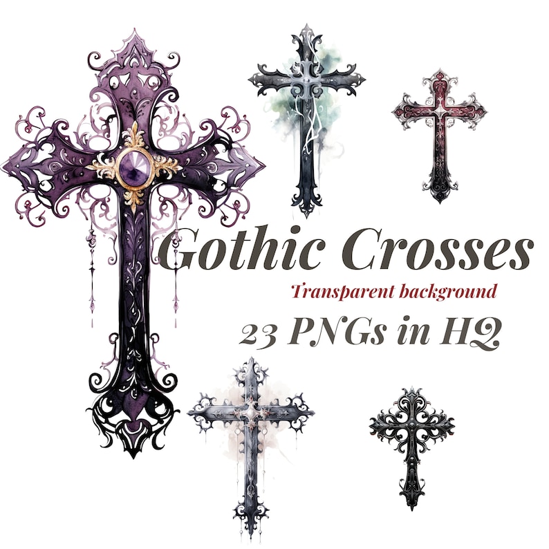 Gothic Crosses Clipart, 23 Digital Images in PNG Format for ...