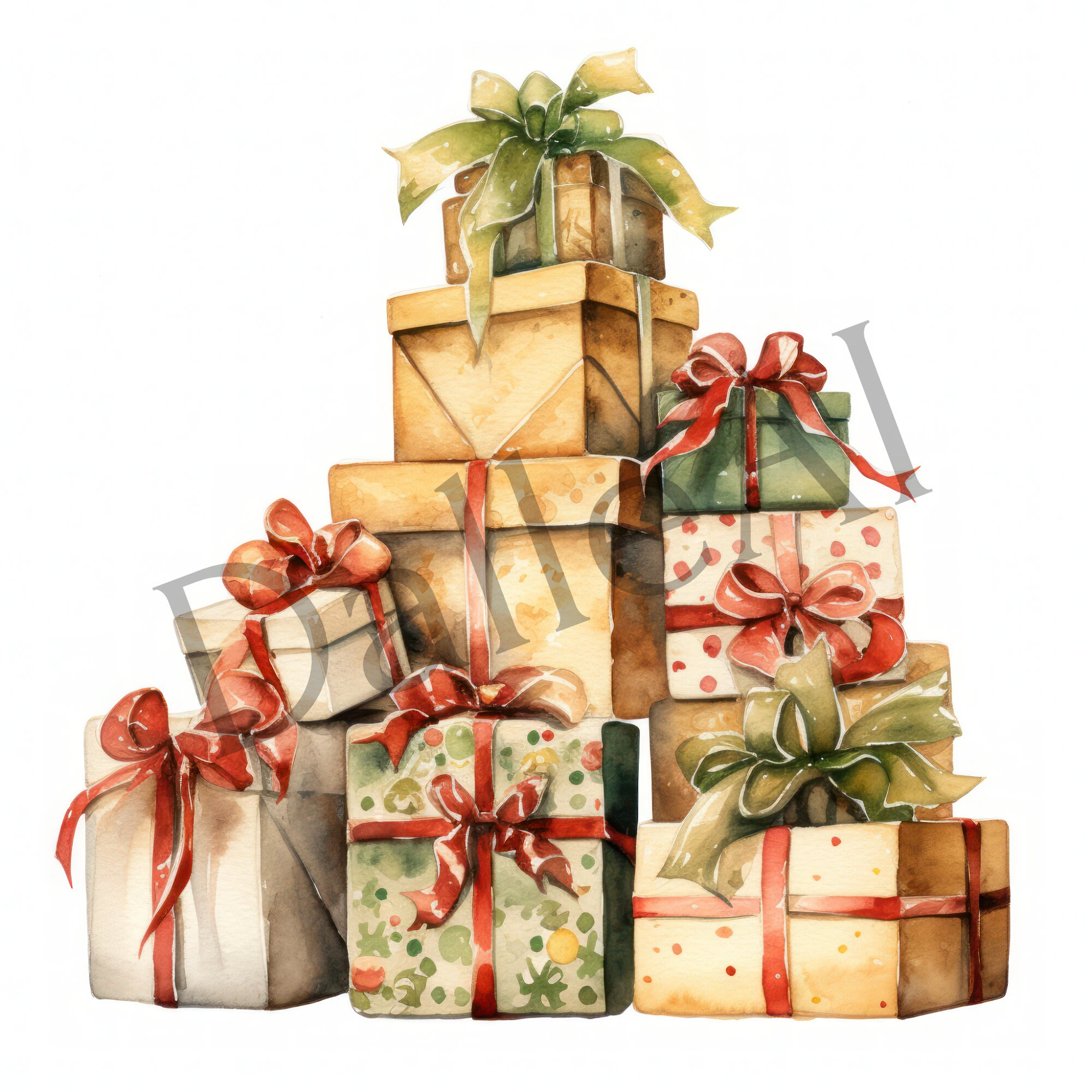 Watercolor Christmas Presents Clipart, 25 Images in PNG Format, Instant ...