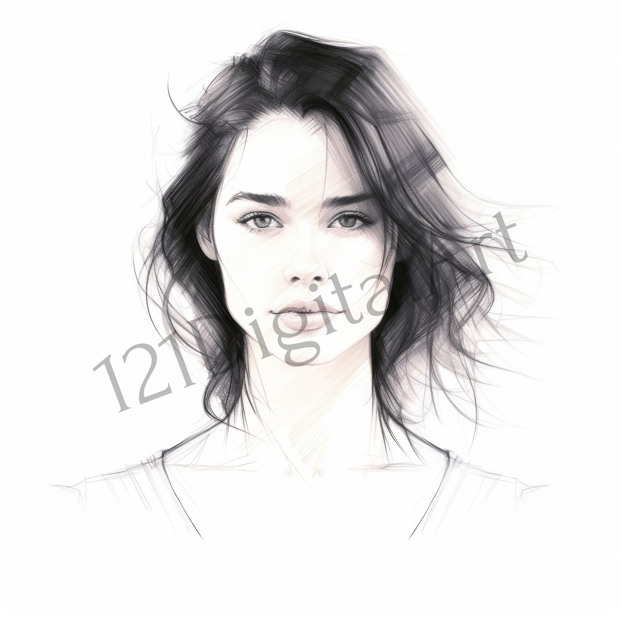 Line Art Beautiful Ladies Portraits, 11 Digital Images Set, JPEG Format ...