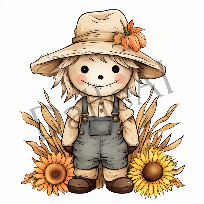 Scarecrow Clipart, Set of 21 PNG Images, High Quality Images, Wall Art ...