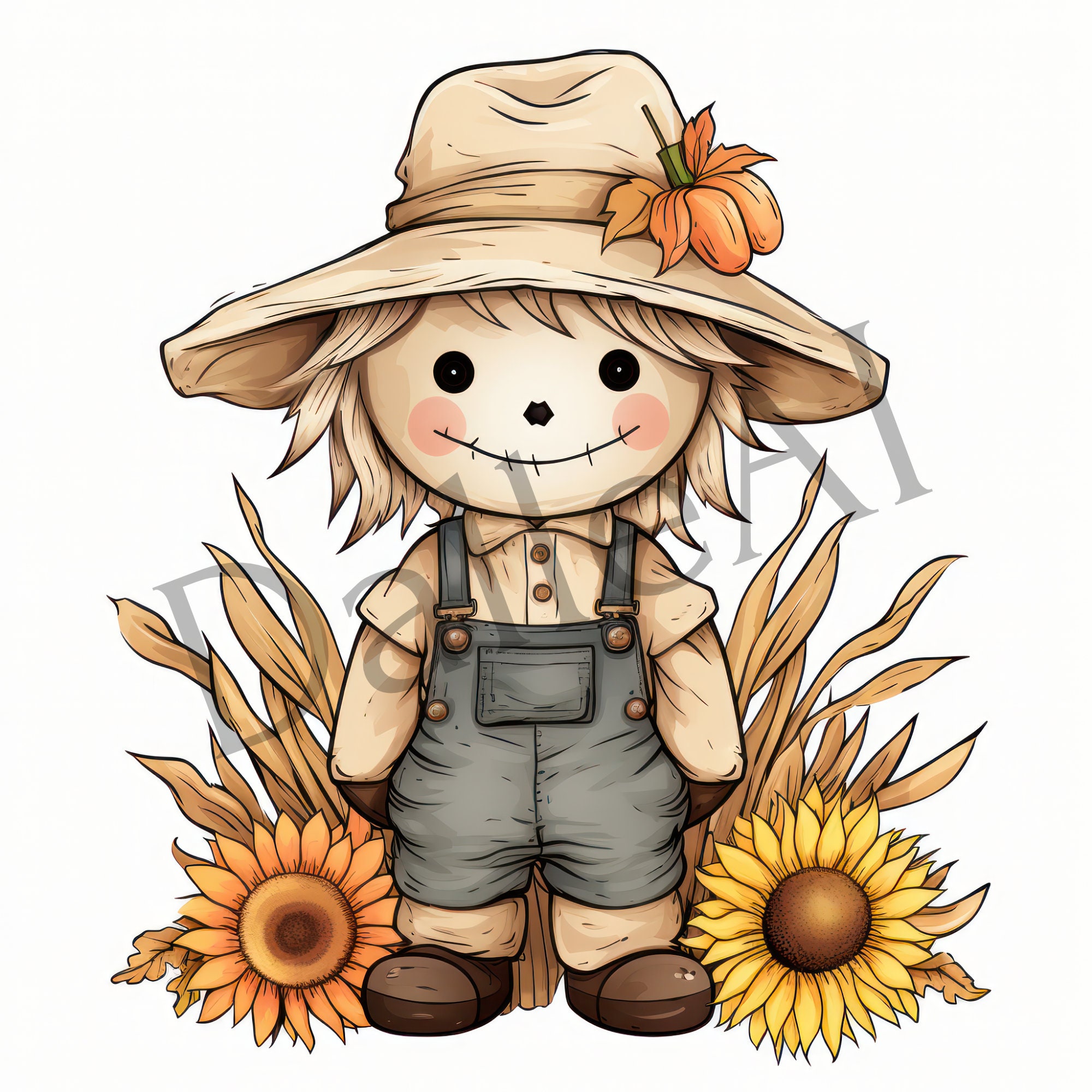 Scarecrow Clipart, Set of 21 PNG Images, High Quality Images, Wall Art ...