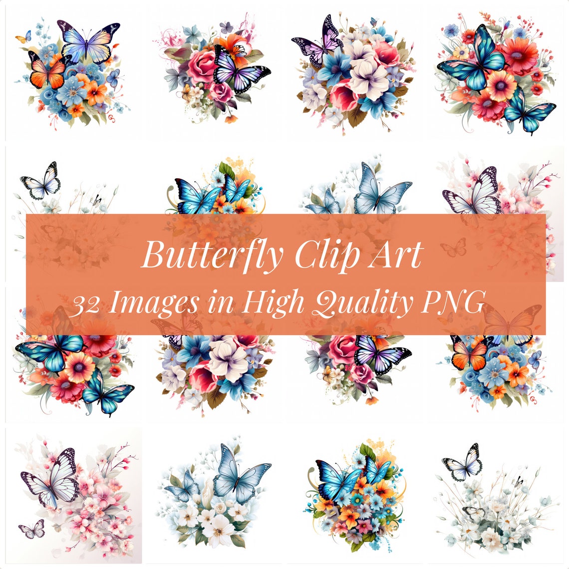 Butterfly Watercolor Clipart Set of 32 PNG Images Ready to - Etsy