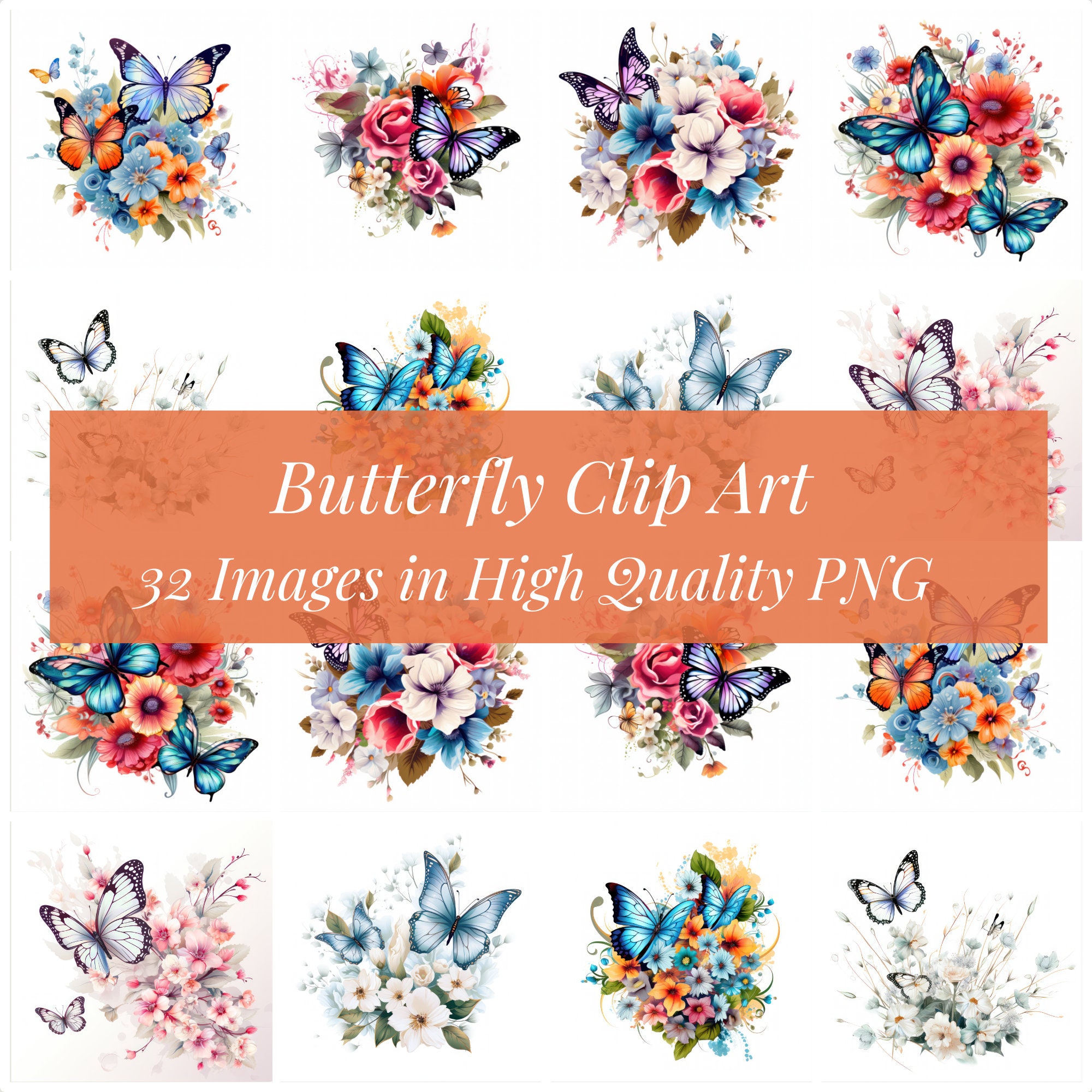 Butterfly Watercolor Clipart Set of 32 PNG Images Ready to - Etsy