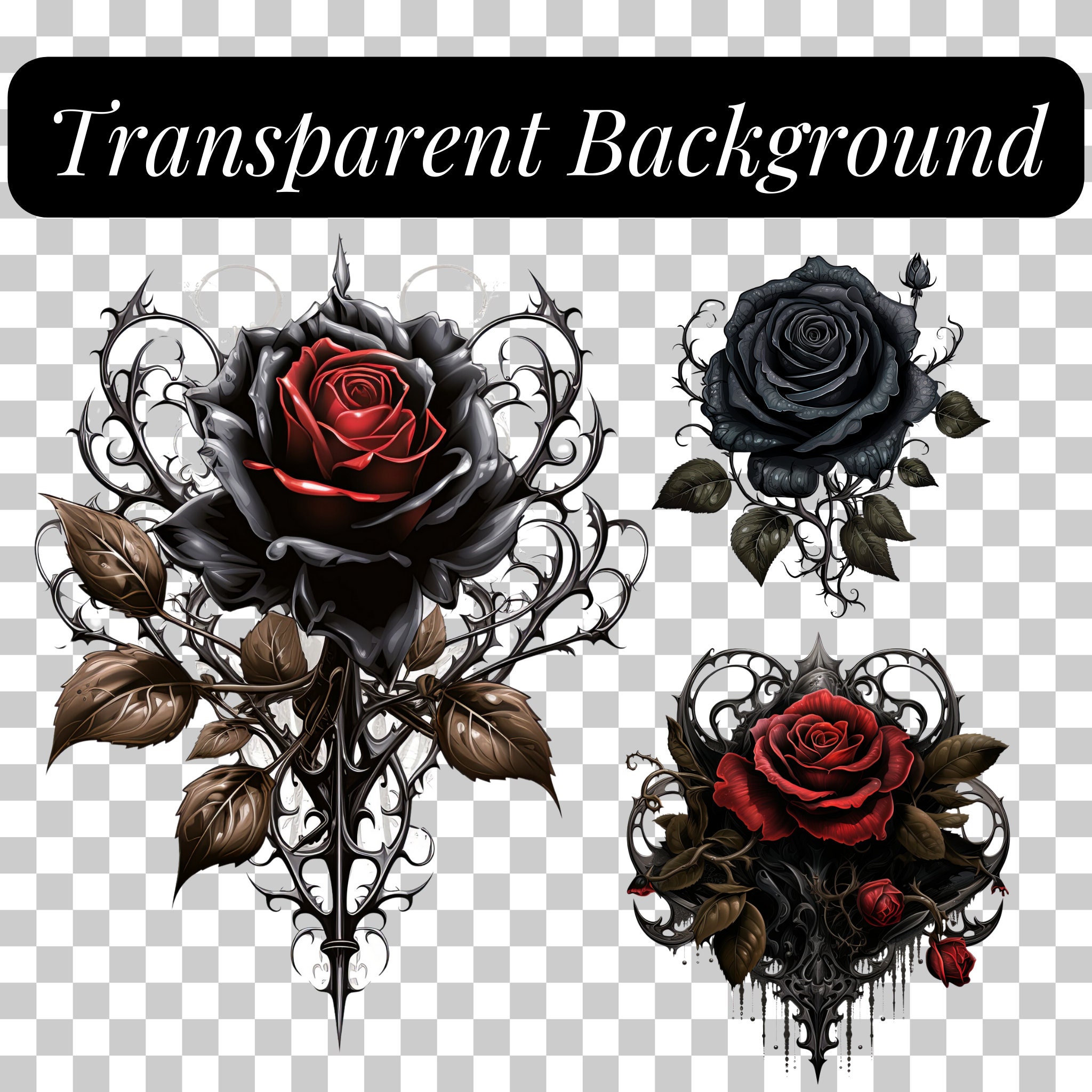 Gothic Rose Clipart, 23 Digital Images in PNG Format for Valentine ...