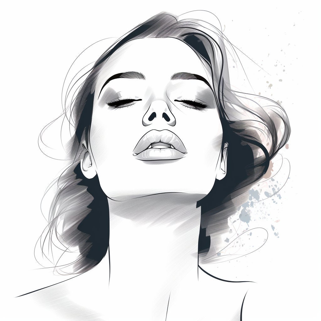 Line Art Beautiful Ladies Portraits, 18 Digital Images Set, PNG Format ...
