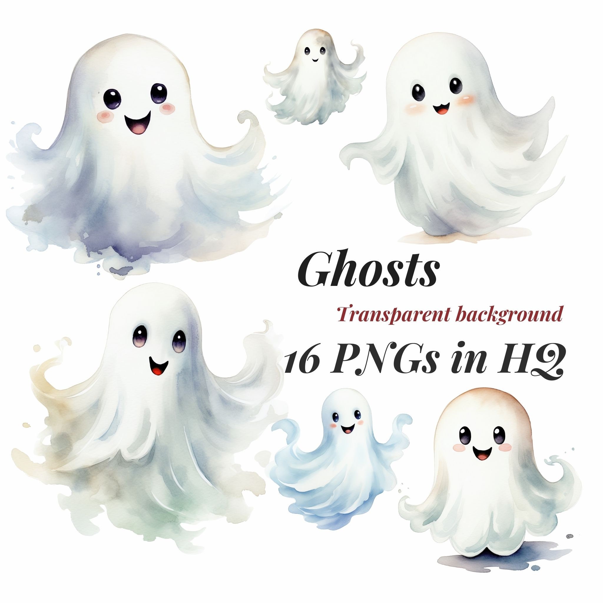Friendly Ghost Clipart, 16 Digital Images in PNG Format With ...