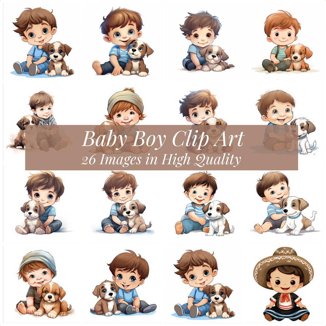 Baby Boy Clip Art, Set of 26 Digital Images in High Quality, Boy and ...