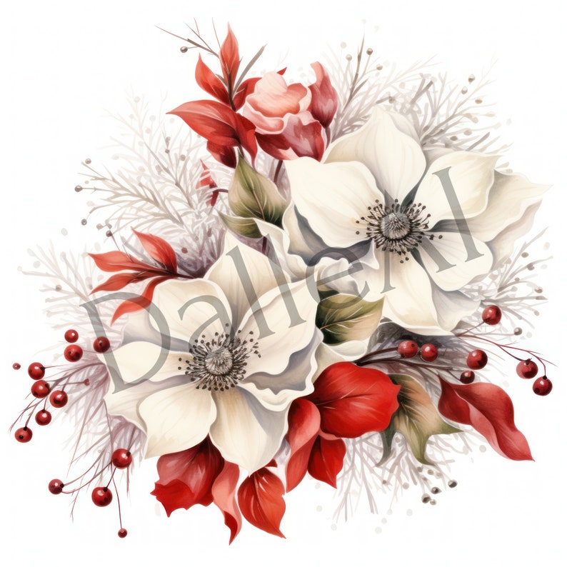 Winter Flowers Watercolor Clipart, 16 PNG Images, AI Art, Watercolor ...