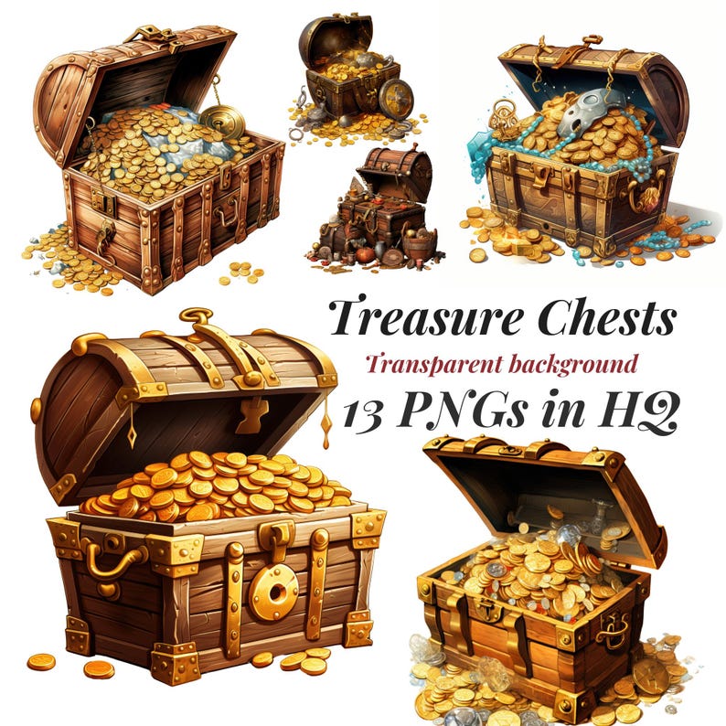 Treasure Chest Clipart, 13 Digital Images in PNG Format for ...