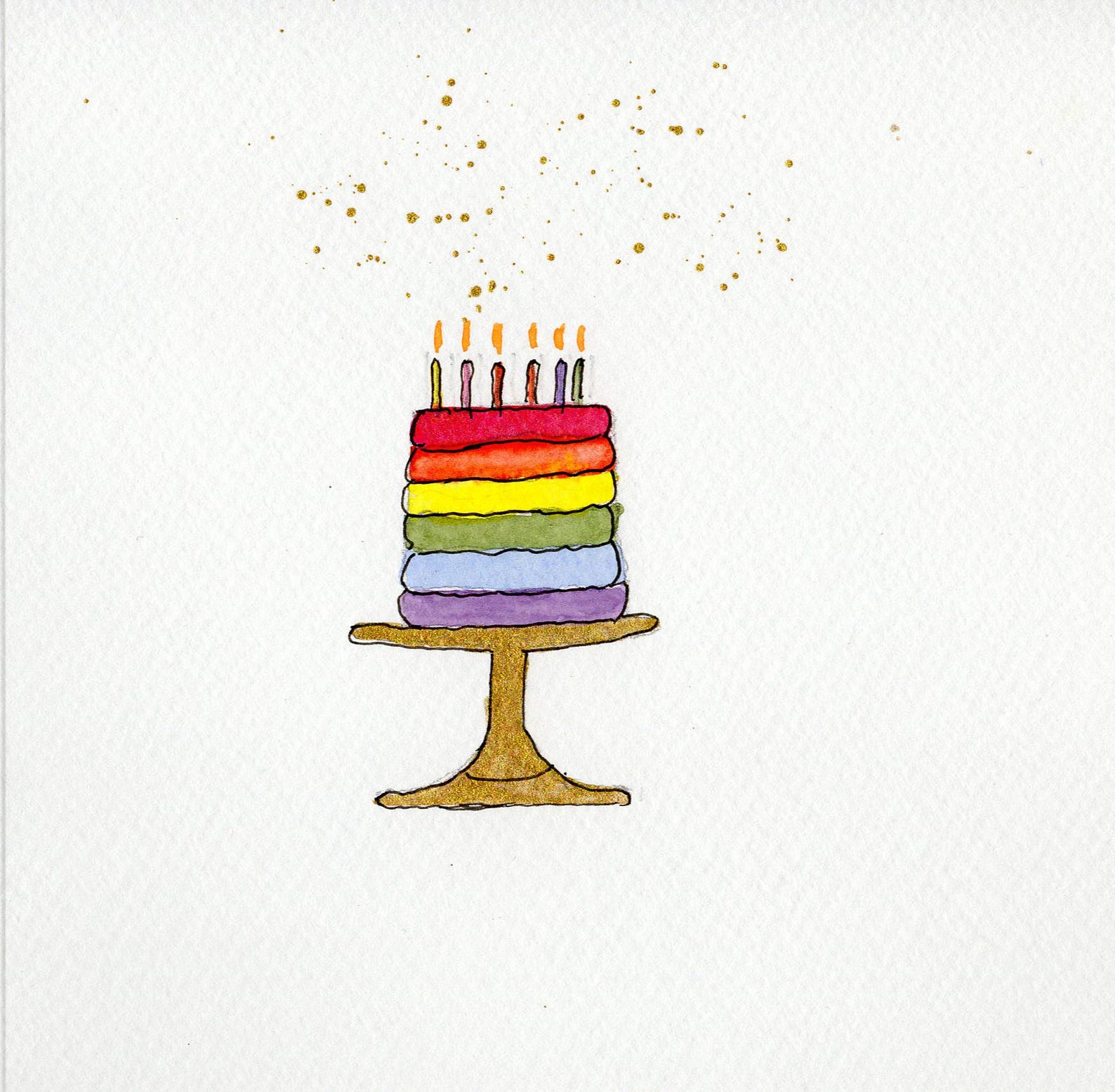 Original Hand Painted Watercolor, LGBTQ+ Birthday Cake and Candles Card ...