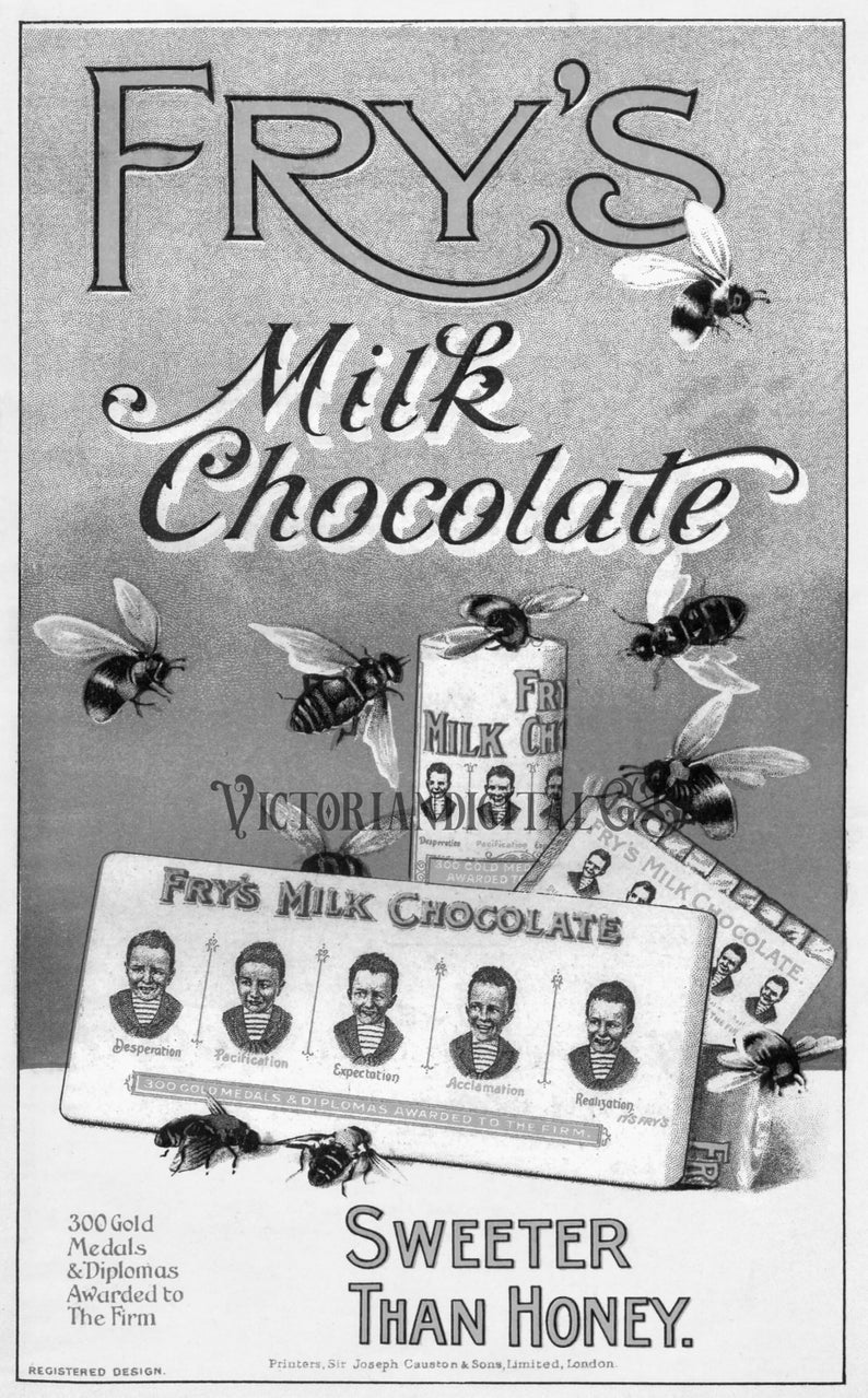 Antique Victorian Advertisement - Fry's Chocolate Black & White Advert ...