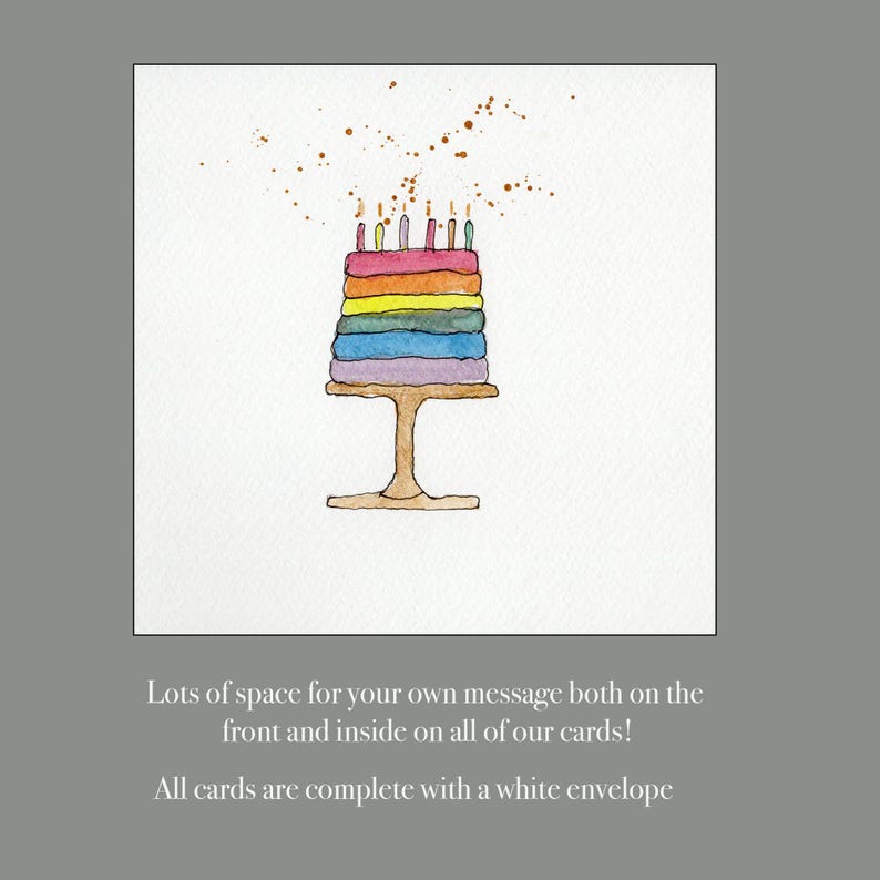 Original Hand Painted Watercolor, LGBTQ+ Birthday Cake and Candles Card ...