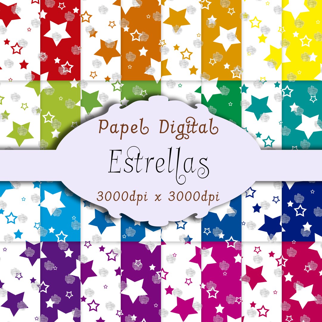 White and Colored STARS Digital Paper, Scrapbooking Paper Stars WHITE ...