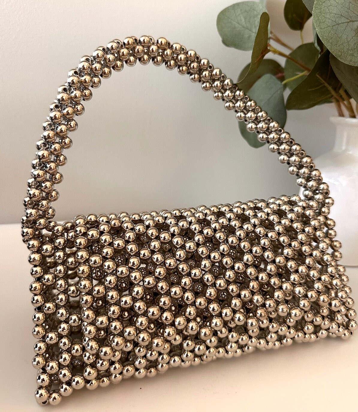 Bead Bag, Bead Clutch, Silver Bag, Gray Bag, Evening Handbag, Evening ...