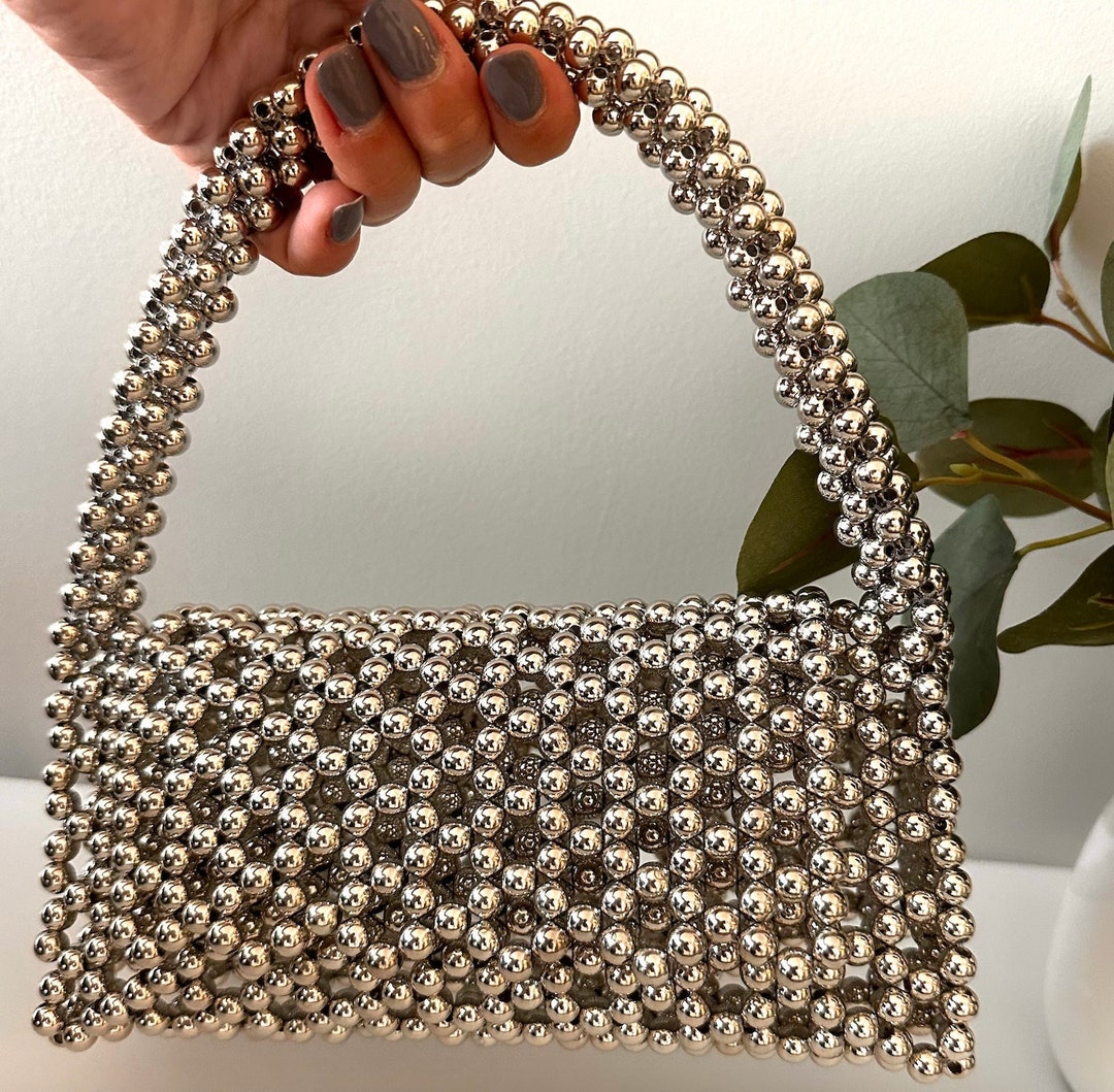 Bead Bag, Bead Clutch, Silver Bag, Gray Bag, Evening Handbag, Evening ...