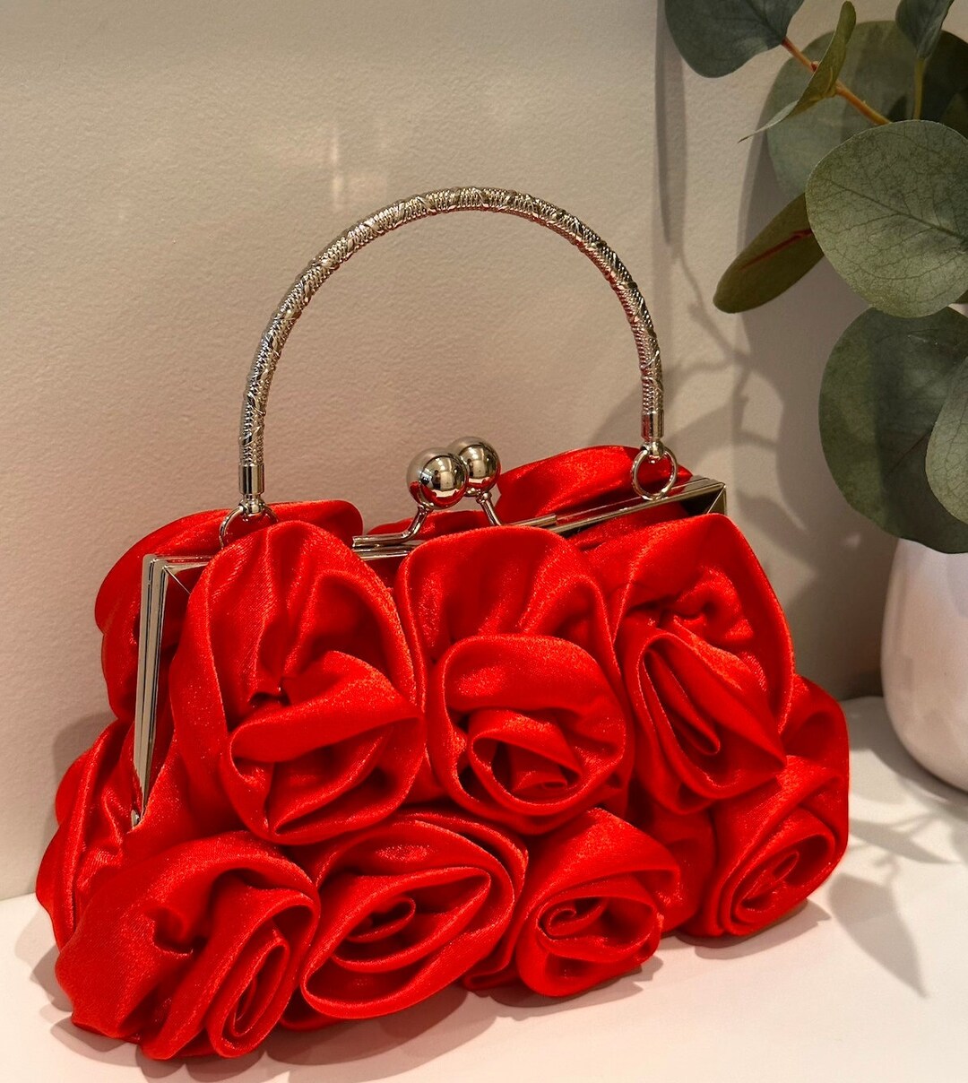 Red Satin Flower Bag - Evening Bag - Evening Clutch - Satin Bridal ...