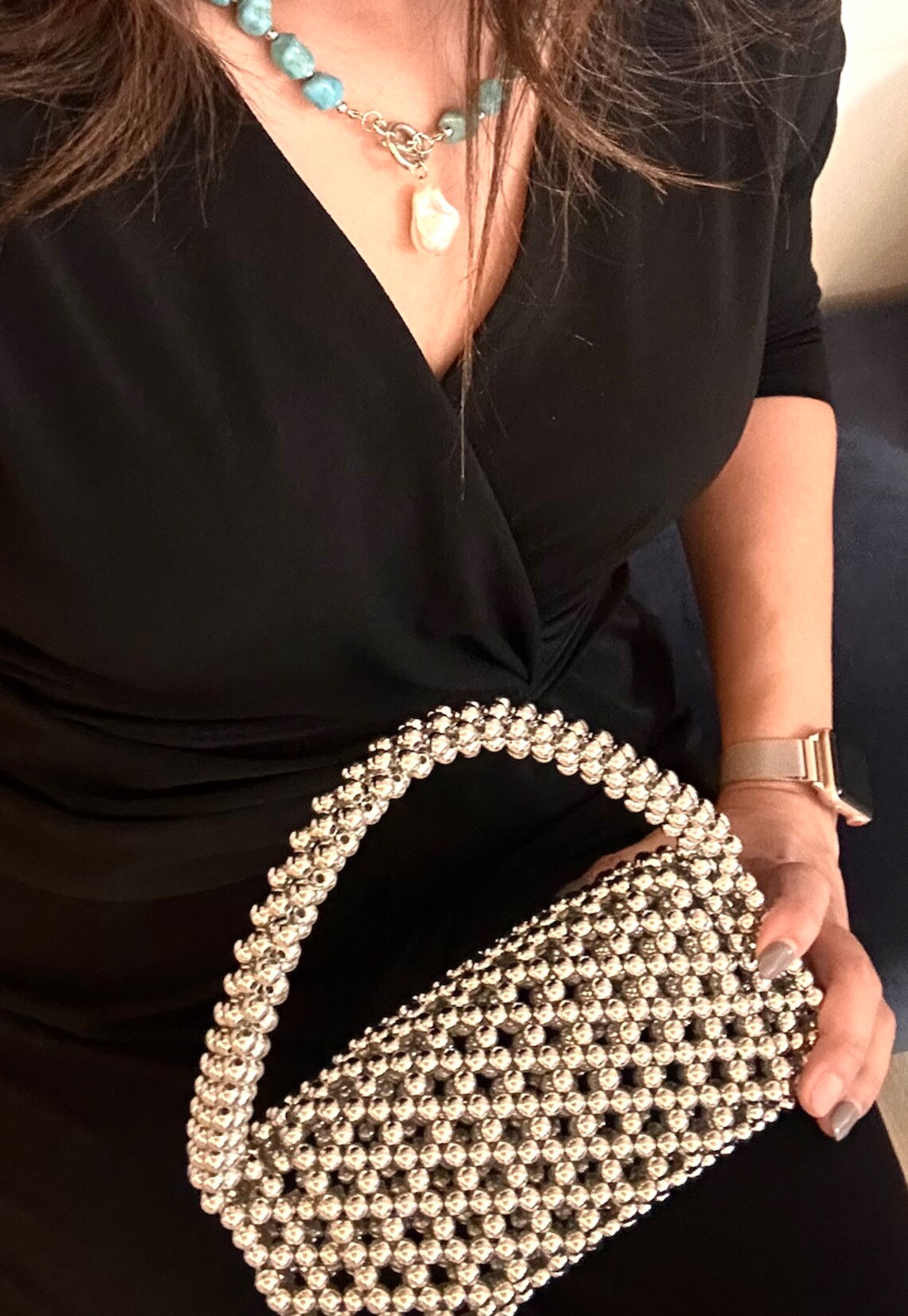 Bead Bag, Bead Clutch, Silver Bag, Gray Bag, Evening Handbag, Evening ...