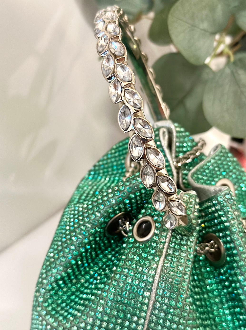 Green Rhinestone Bag, Green Bucket Bag, Bridal Purse, Wedding Clutch ...