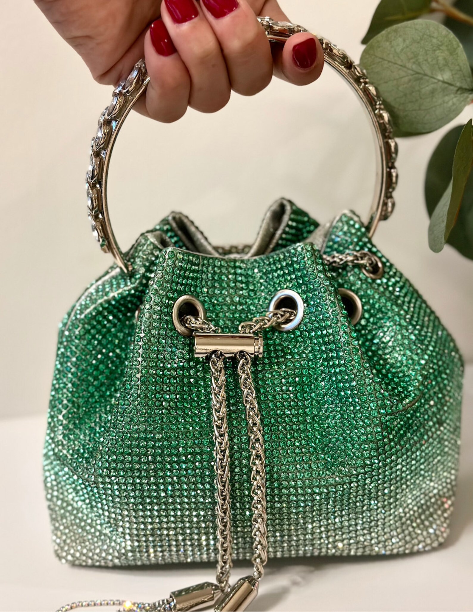 Green Rhinestone Bag, Green Bucket Bag, Bridal Purse, Wedding Clutch ...