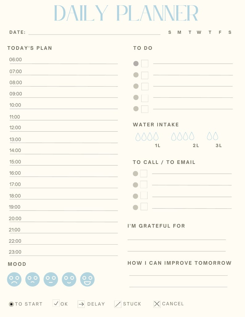 Daily Planner Printable, Instant Download, Digital Planner, Printable ...