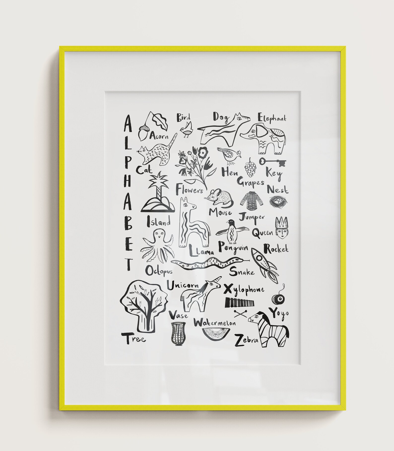 Illustrated Childrens ALPHABET Black and White Print - Etsy