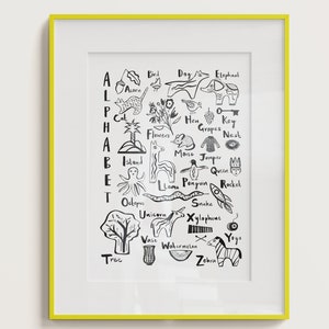 Illustrated Childrens ALPHABET Black and White Print - Etsy