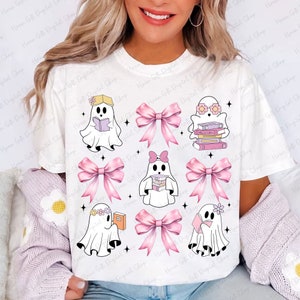 Ghost Book Png, Pink Bow Png, Cute Ghost Book Nerd Png, Spooky Season ...