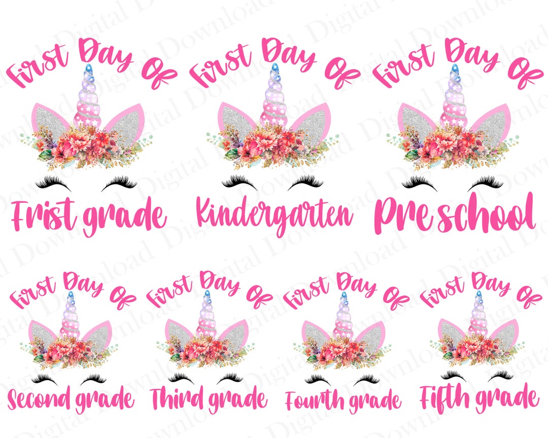 First Day of School Unicorn Png Bundle, Funny Unicorn Face Png, Back to ...