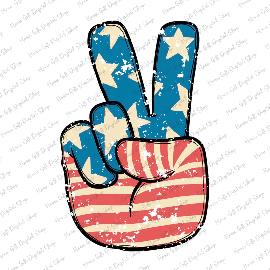 Vintage Patriotic Peace Hand Sign PNG, 4th of July Png, Independence ...