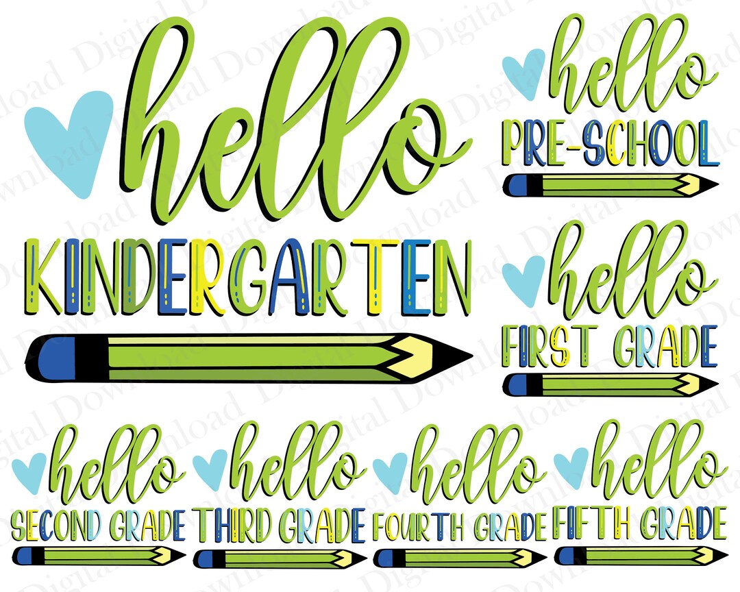 Hello Back to School Png Bundle, First Day of School Png, Pencil Design ...