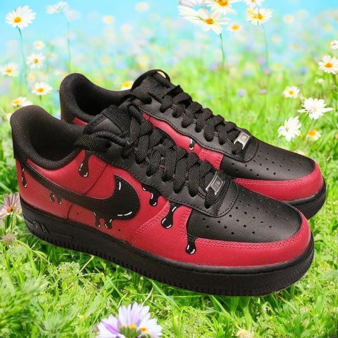 Custom Black Red Drip Air Force 1 Sneaker, Custom Hand Painted Black ...