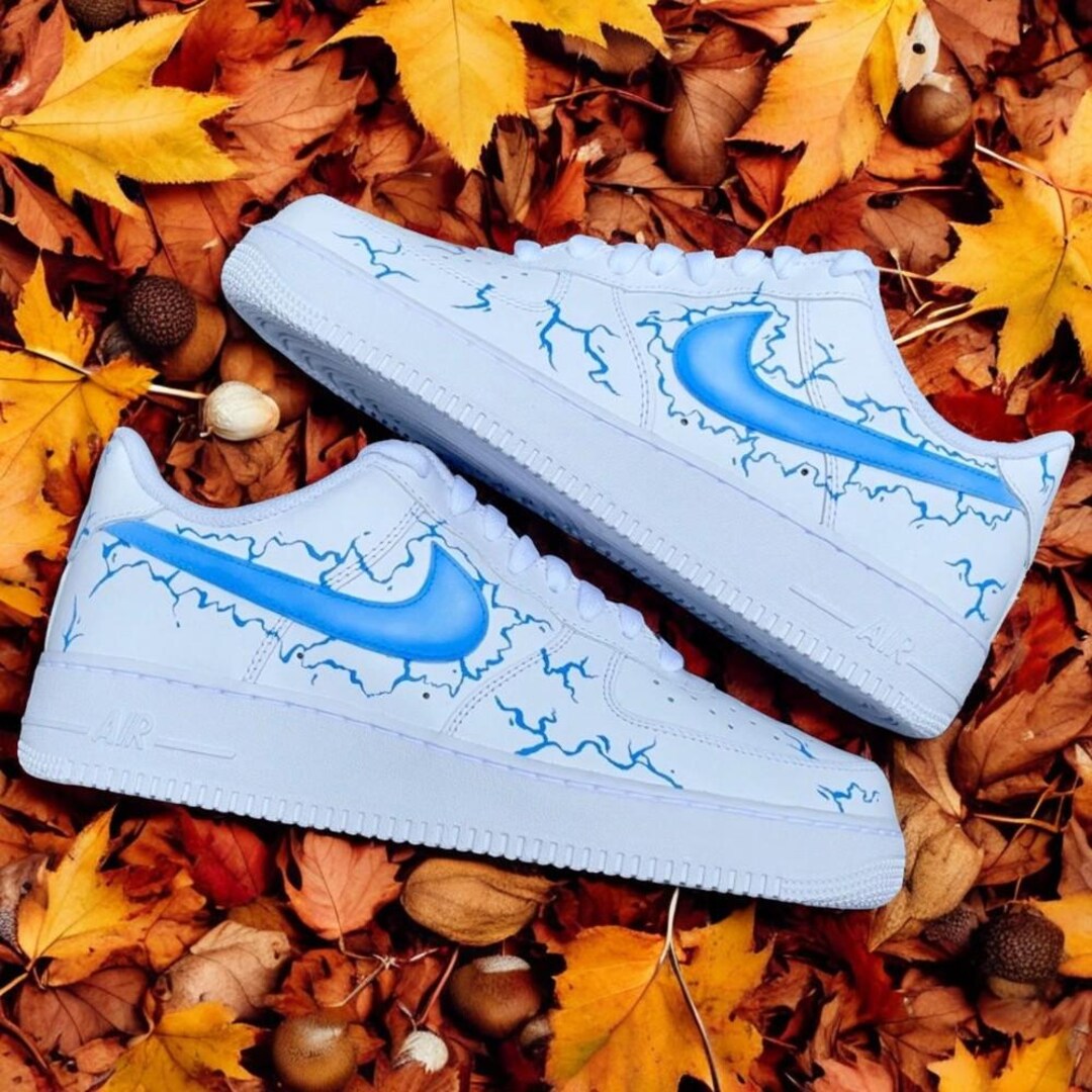 Blue Lightning Custom Air Force 1 Sneaker, Custom Hand Painted Blue ...