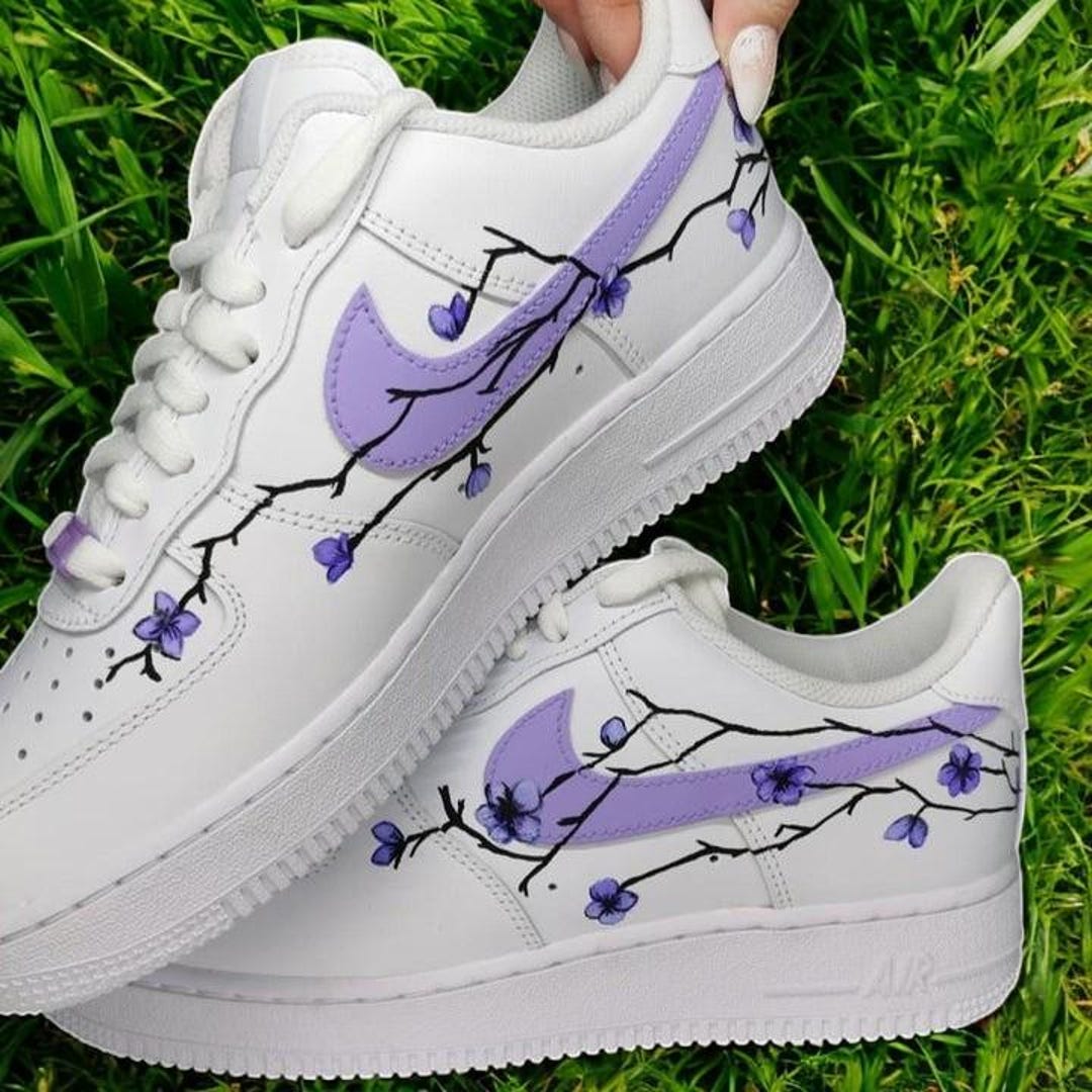 Purple Cherry Blossom Custom Air Force 1 Sneaker, Custom Hand Painted ...