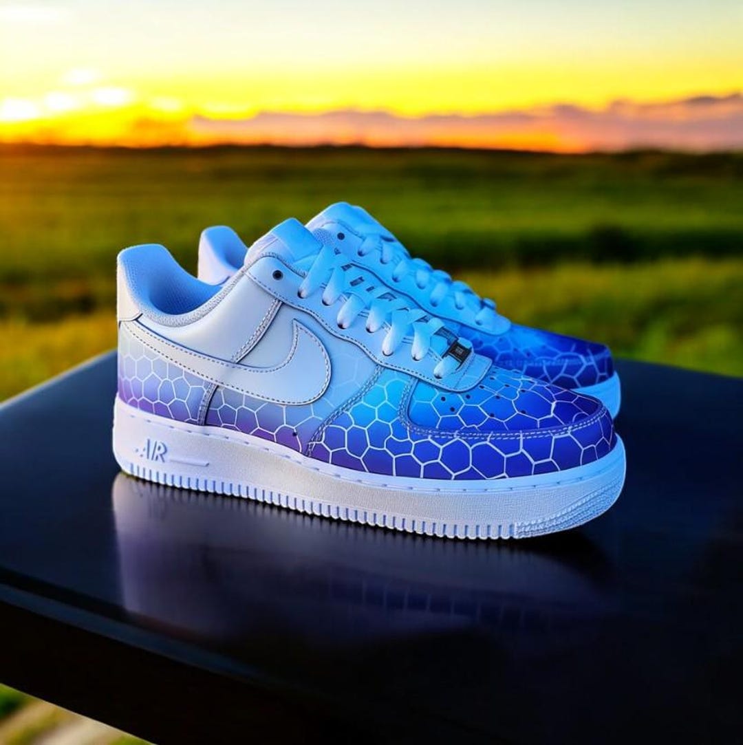 Blue Hexed Fade Custom Air Force 1, Custom Hand Painted Blue Hexed Fade ...