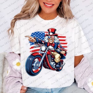 Patriotic Uncle Sam Riding Motorcycle Png, 4th of July Png, Funny Uncle ...