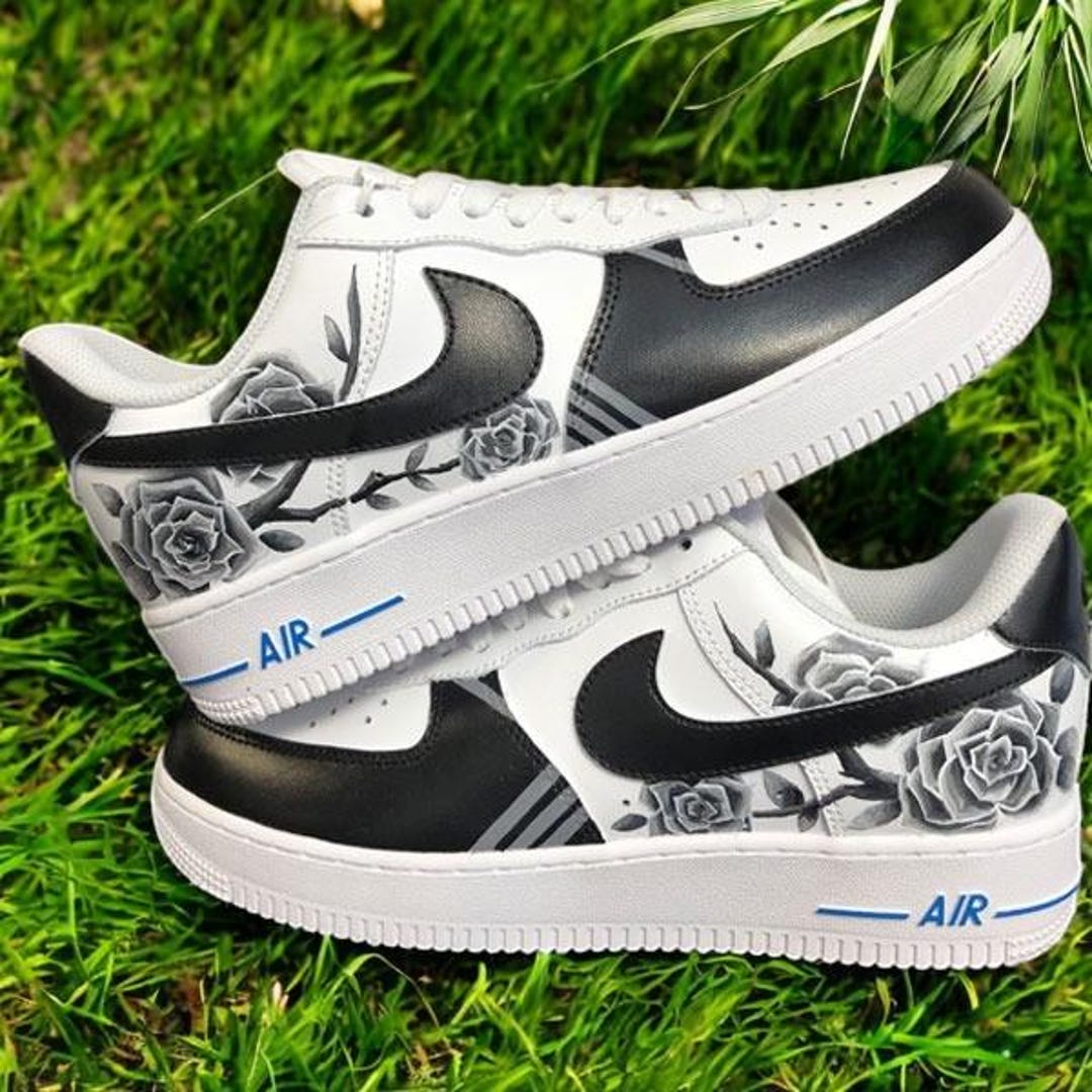 Custom Black Rose Air Force 1 Sneaker, Custom Hand Painted Black Rose ...